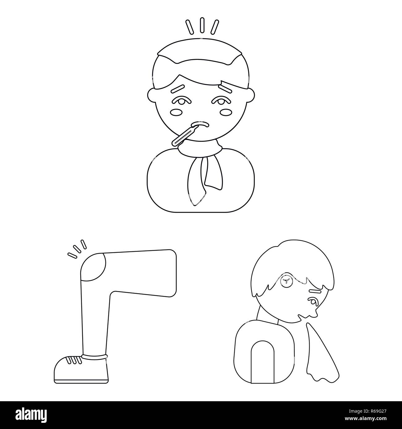 The sick man outline icons in set collection for design.Illness and ...
