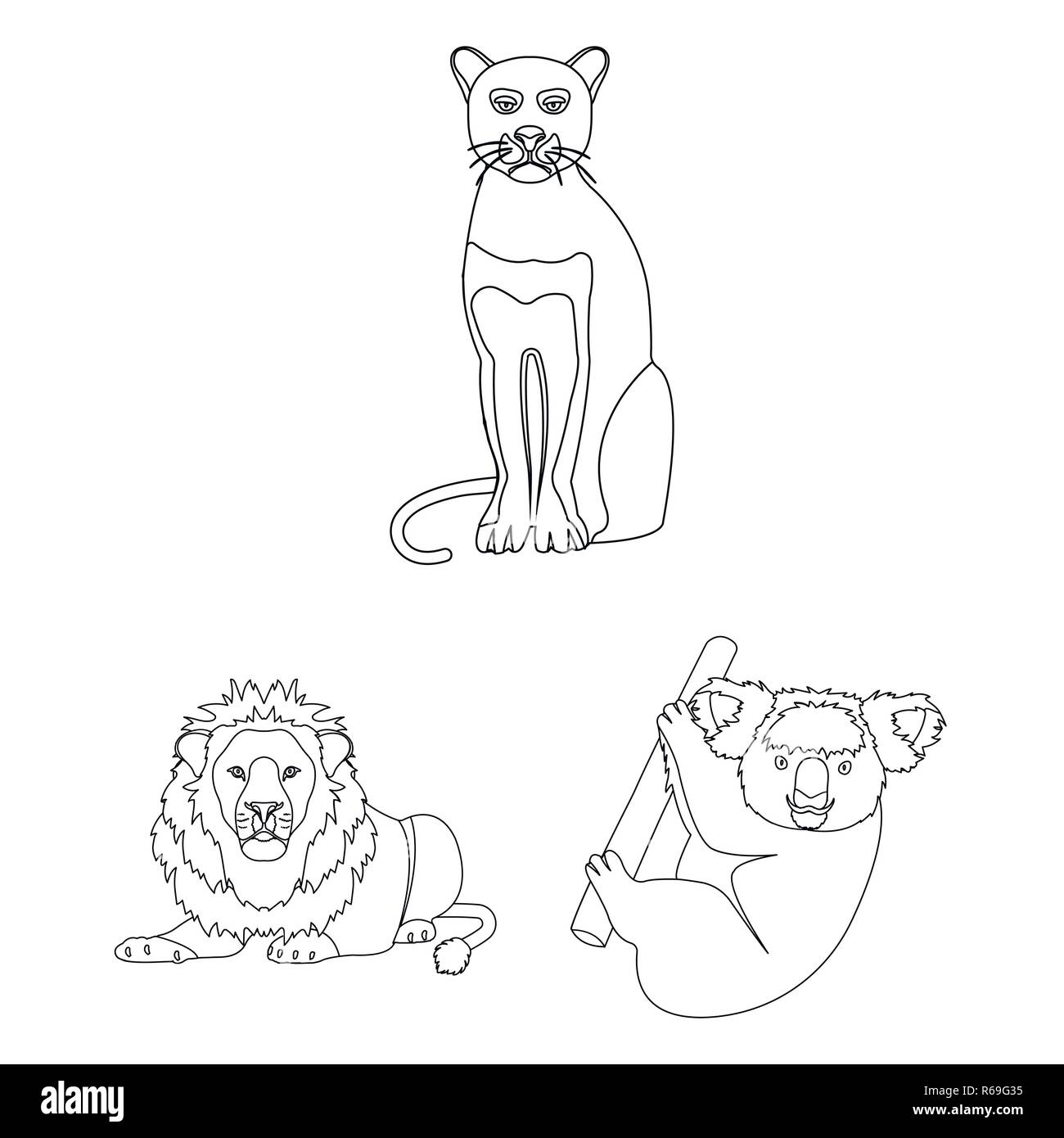 Different animals outline icons in set collection for design. Bird ...