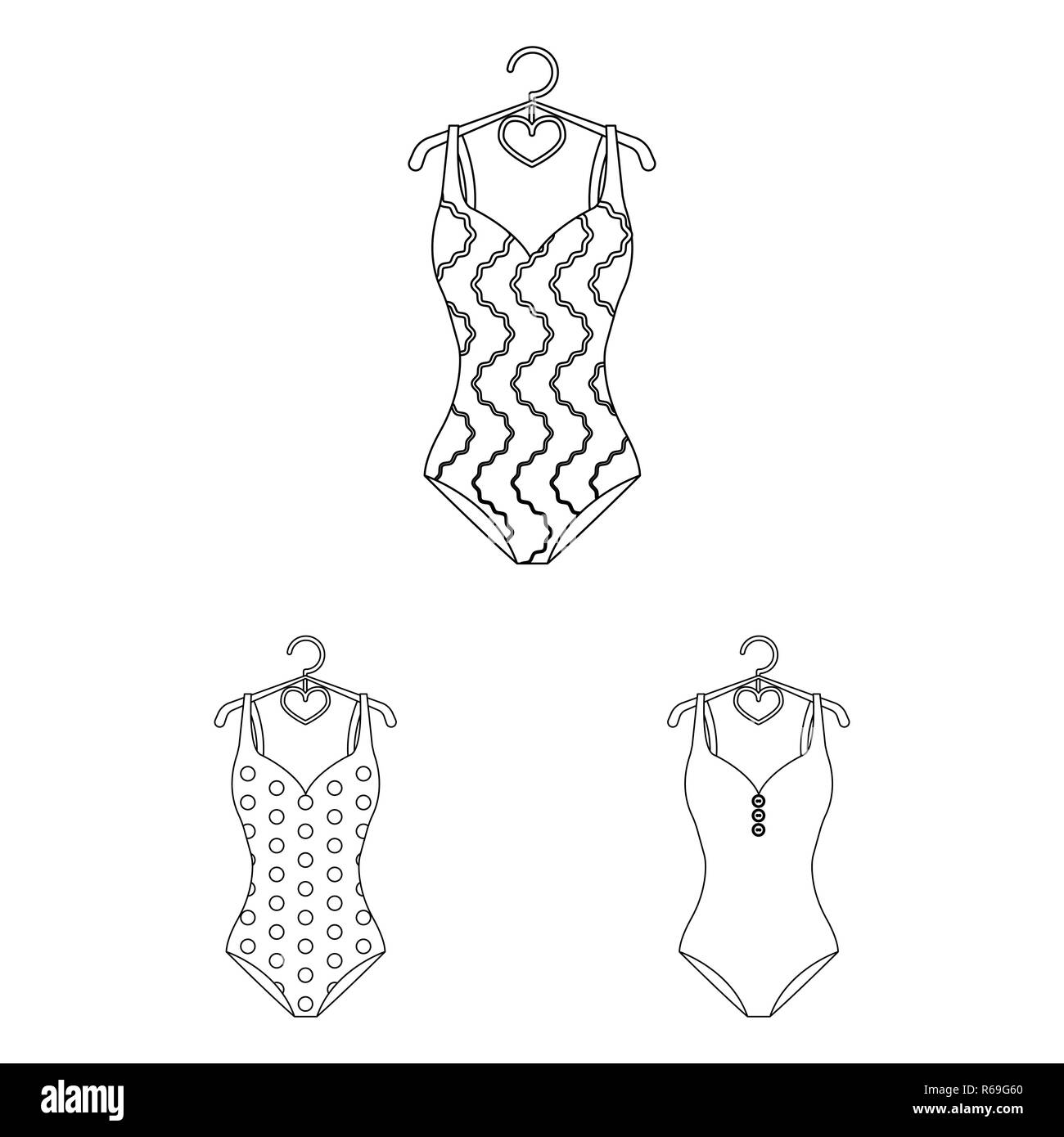 Different types of swimsuits outline icons in set collection for design ...