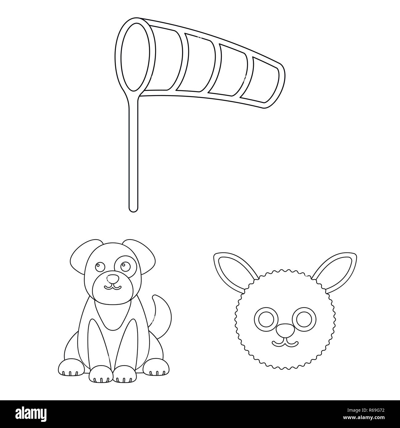 Children toy outline icons in set collection for design. Game and ...