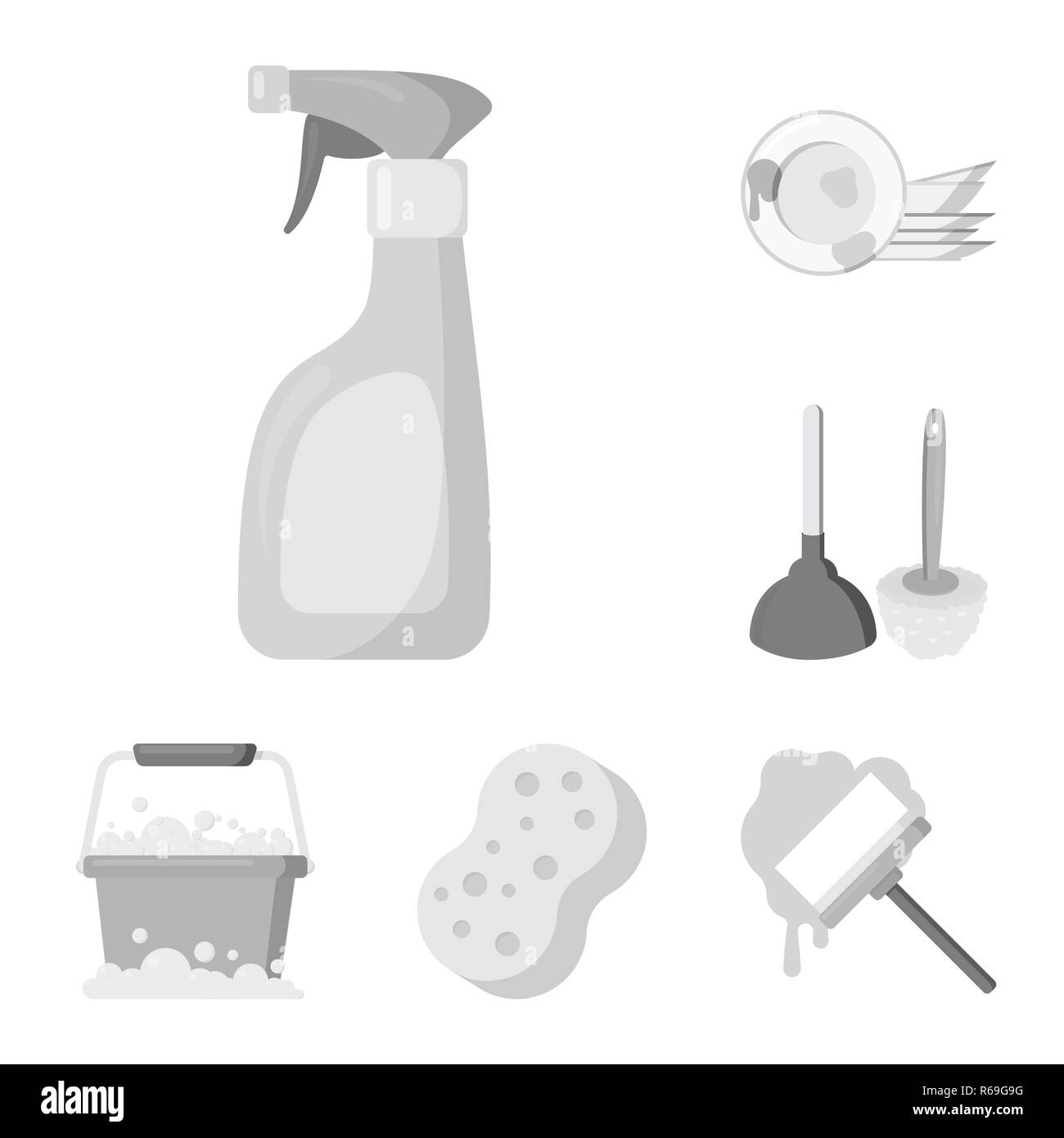 Cleaning and maid monochrome icons in set collection for design ...