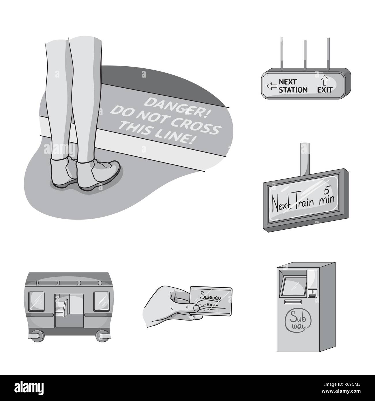 Metro, subway monochrome icons in set collection for design.Urban ...