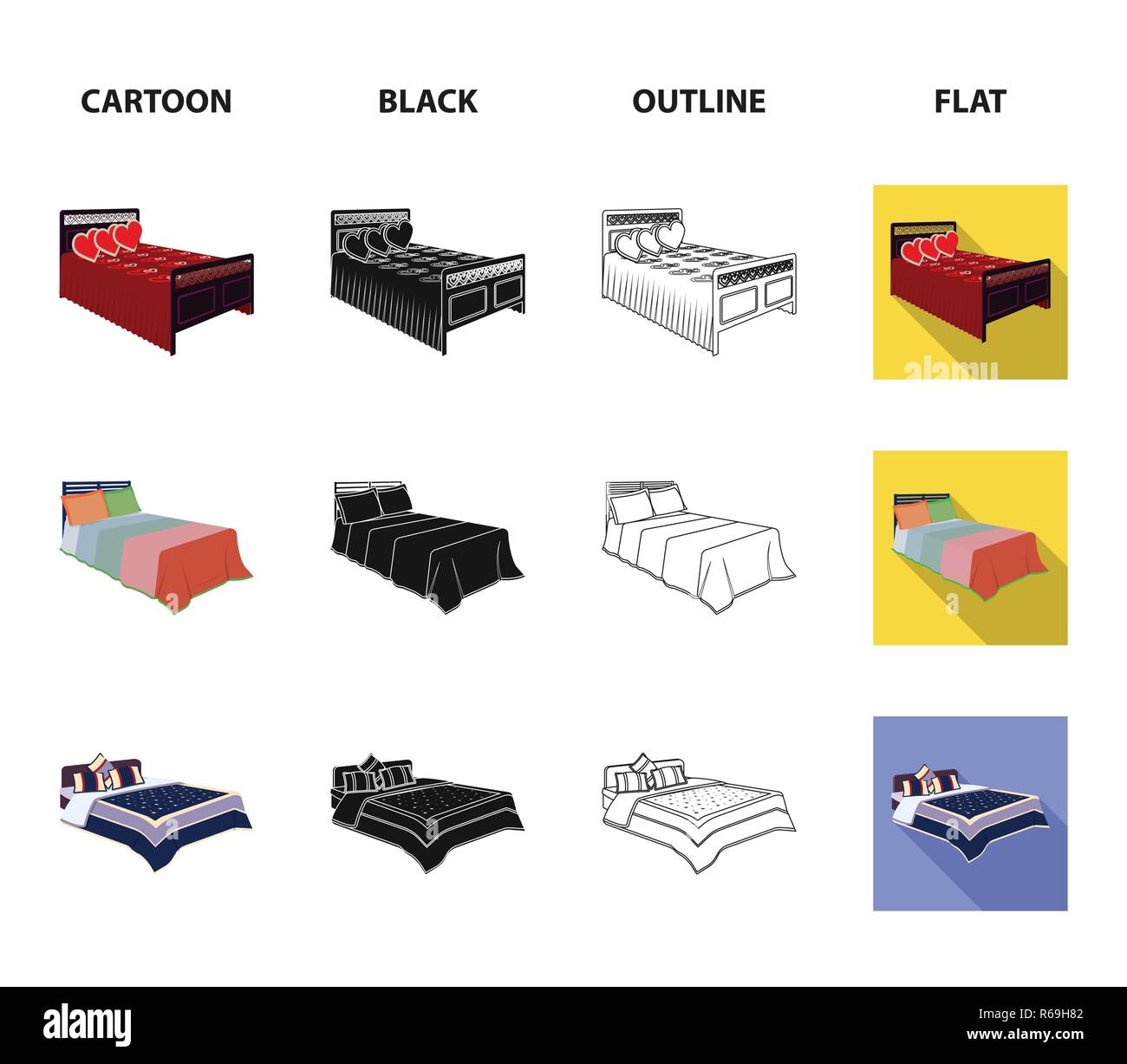 Different beds cartoon,black,outline,flat icons in set collection for ...