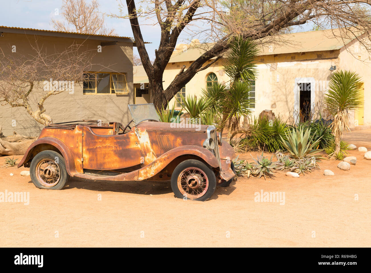 Old Car In Front Of An African Farmhouse, Solitaire, Namibia Stock ...