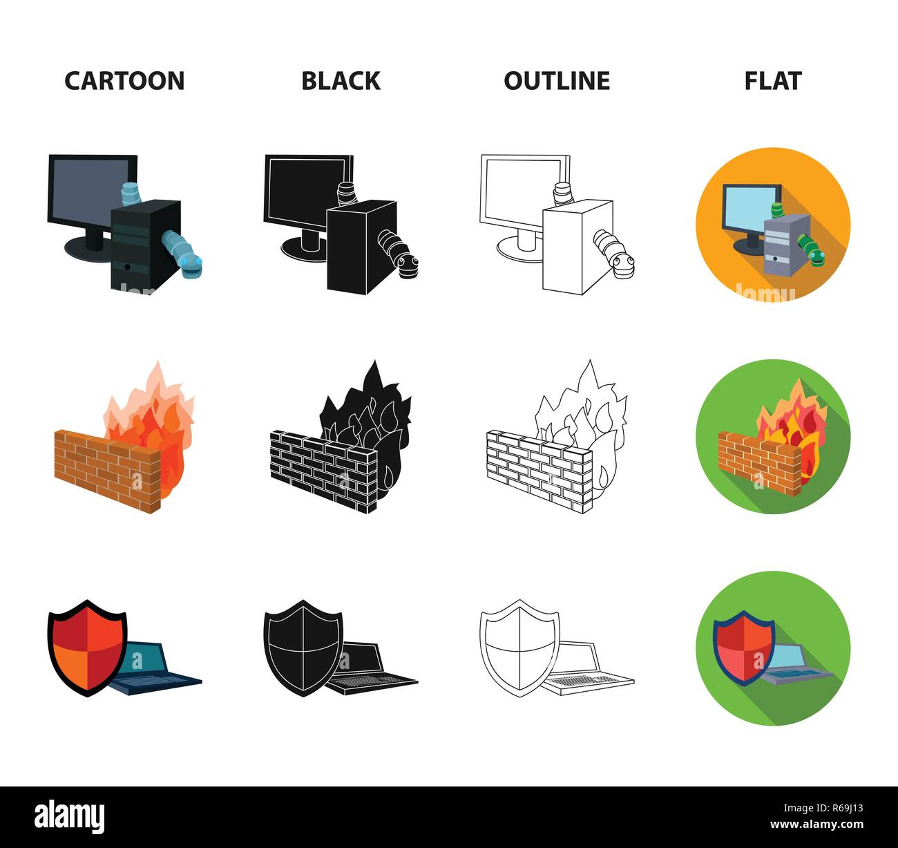 System Internet Connection Code Hackers And Hacking Set Collection Icons In Cartoon Black