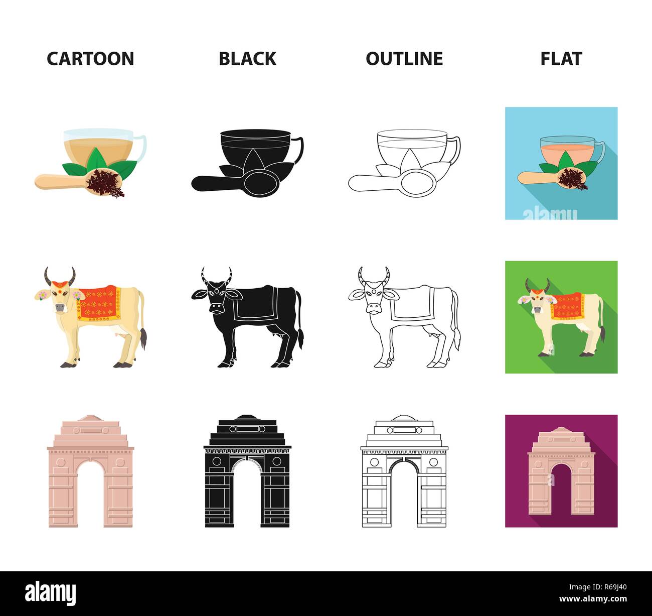Country India cartoon,black,outline,flat icons in set collection for ...