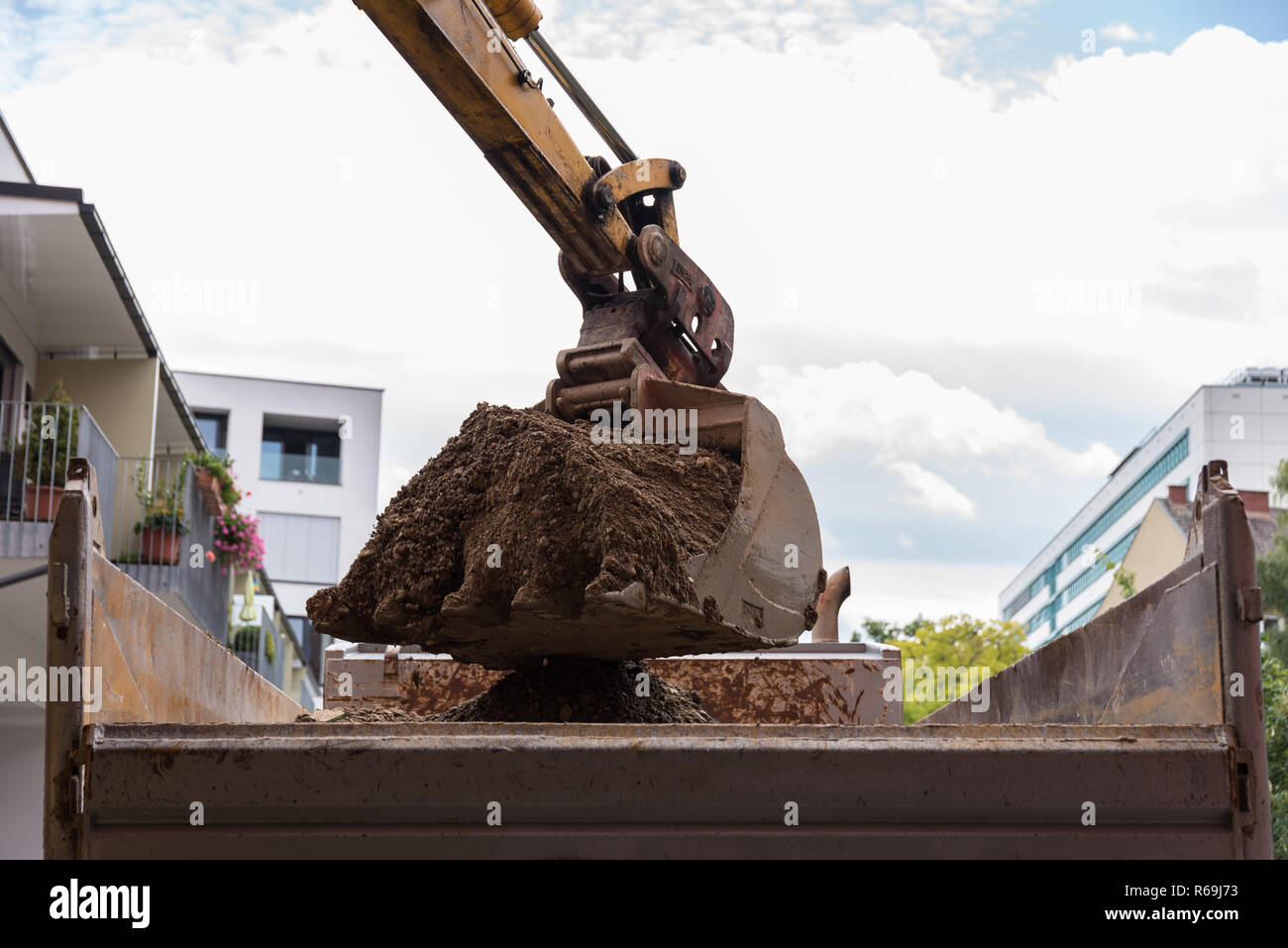 Bucket Excavator At Excavation Site On A Construction Site Stock Photo ...