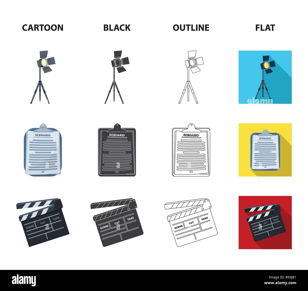 Hromakey, script and other equipment. Making movies set collection ...