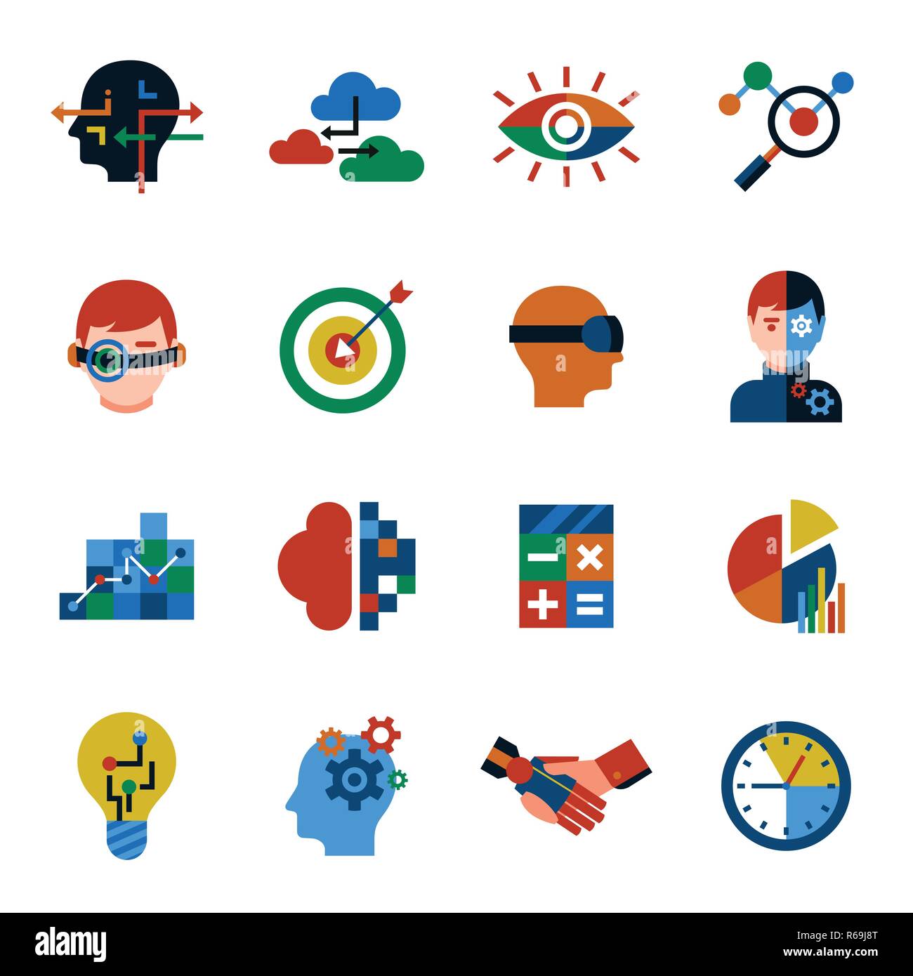 Digital vector augmented analytics and innovation technology icons set ...