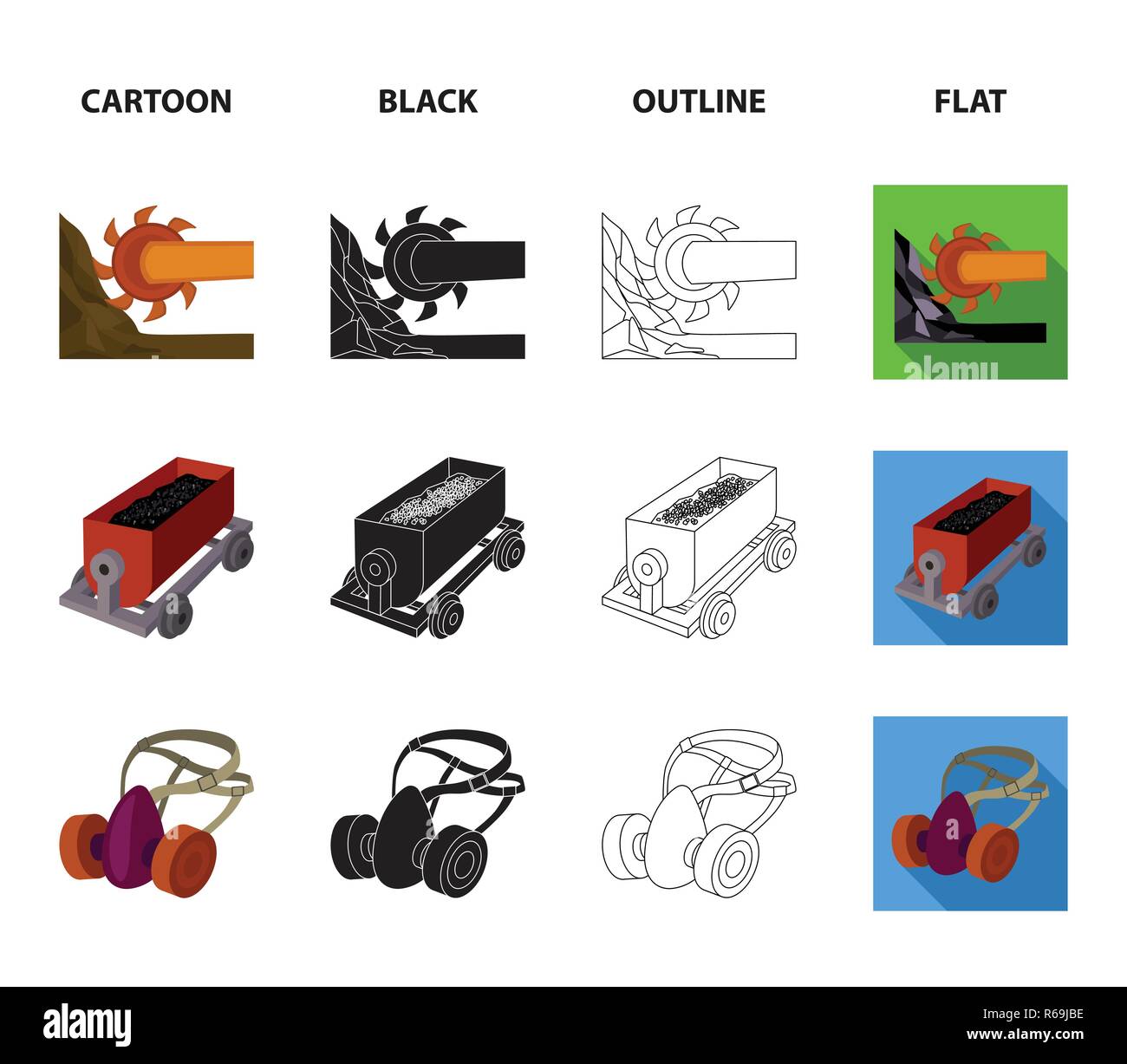 A miner lamp, a funnel, a mining combine, a trolley with ore.Mining ...