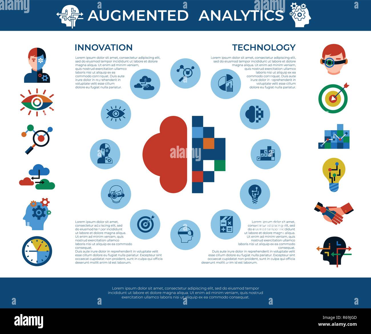 Digital vector augmented analytics and innovation technology icons set ...