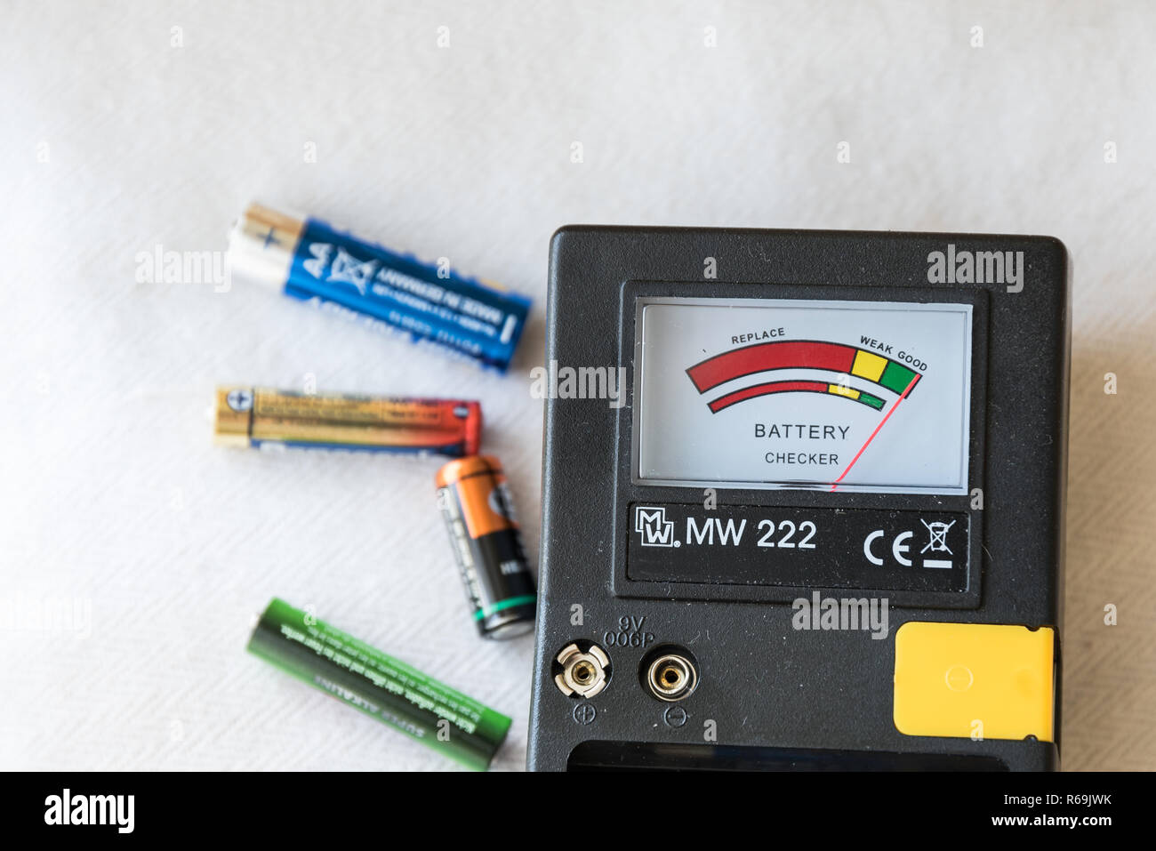 Battery Tester Shows Good Performance Of A Battery Stock Photo - Alamy