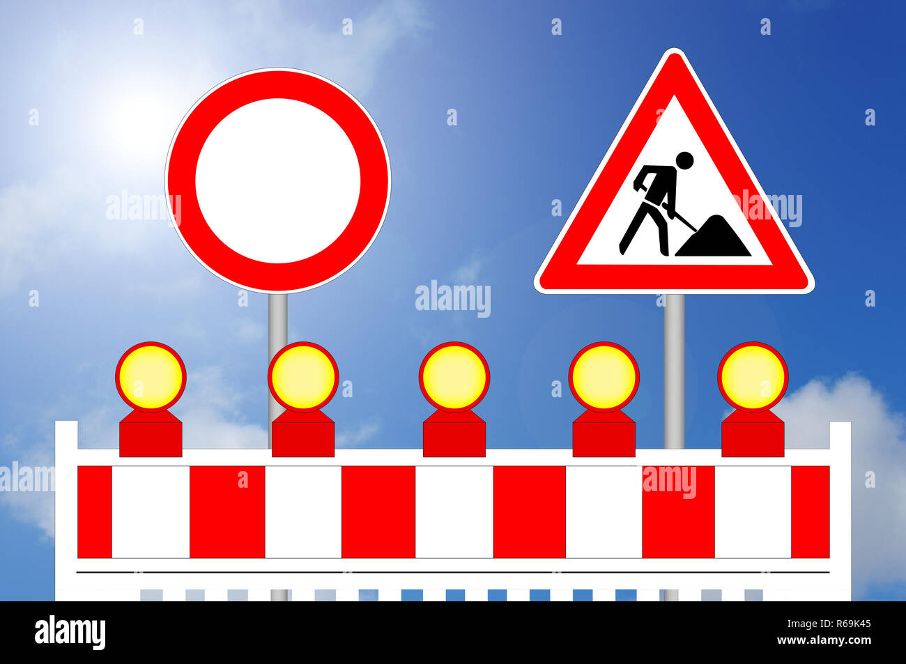 Construction Area Forbidden Way Barrier With Sign Stock Photo - Alamy