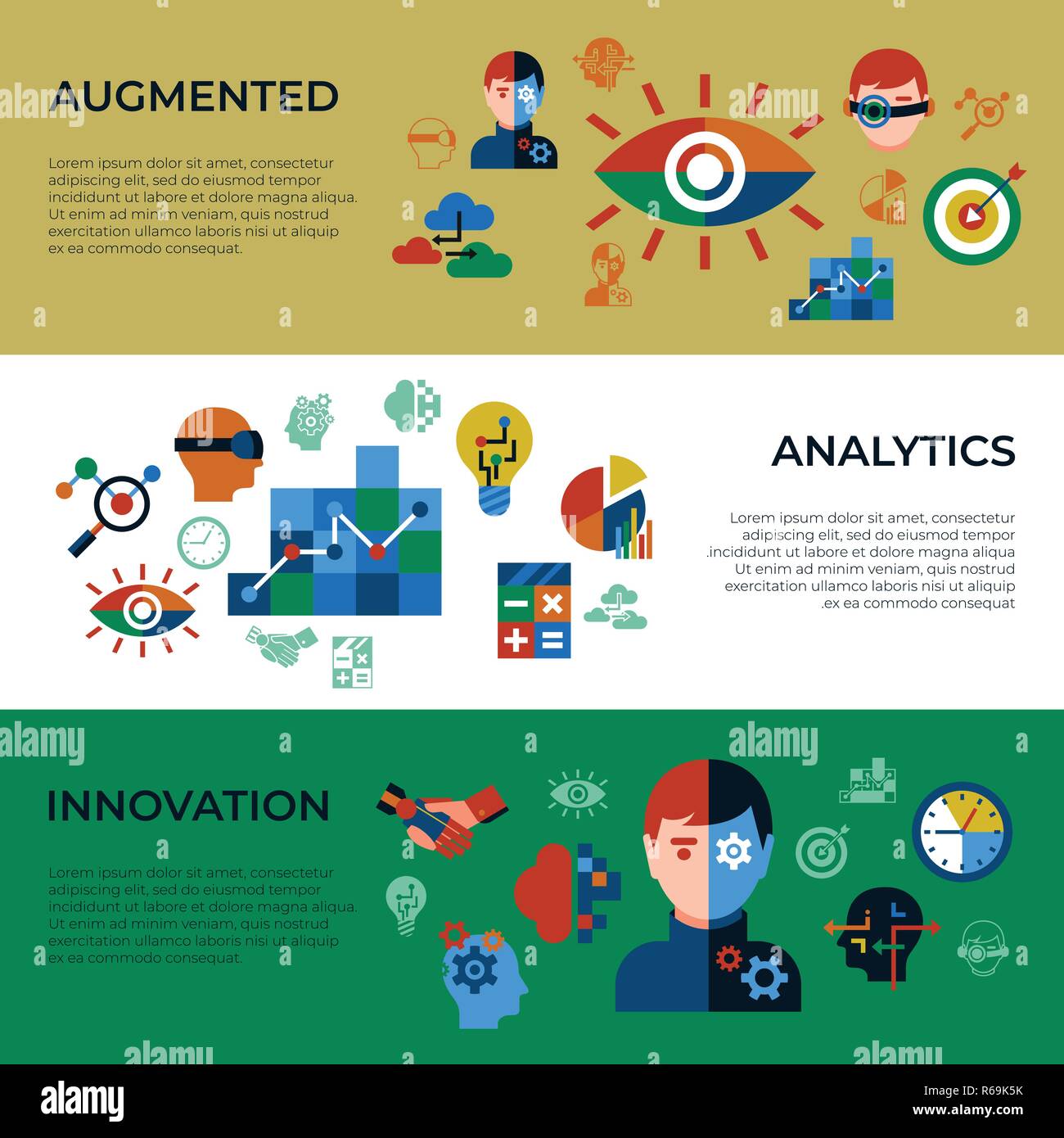 Digital vector augmented analytics and innovation technology icons set ...
