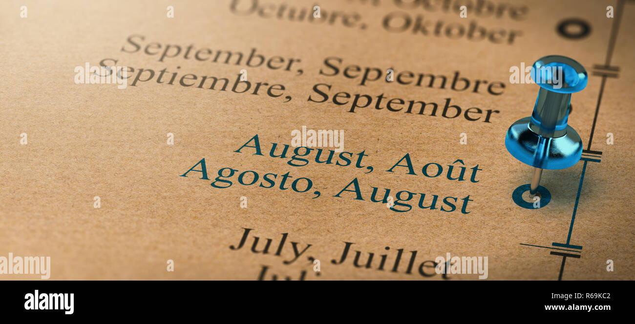 Focus on August, Months of the Year Calendar Stock Photo - Alamy