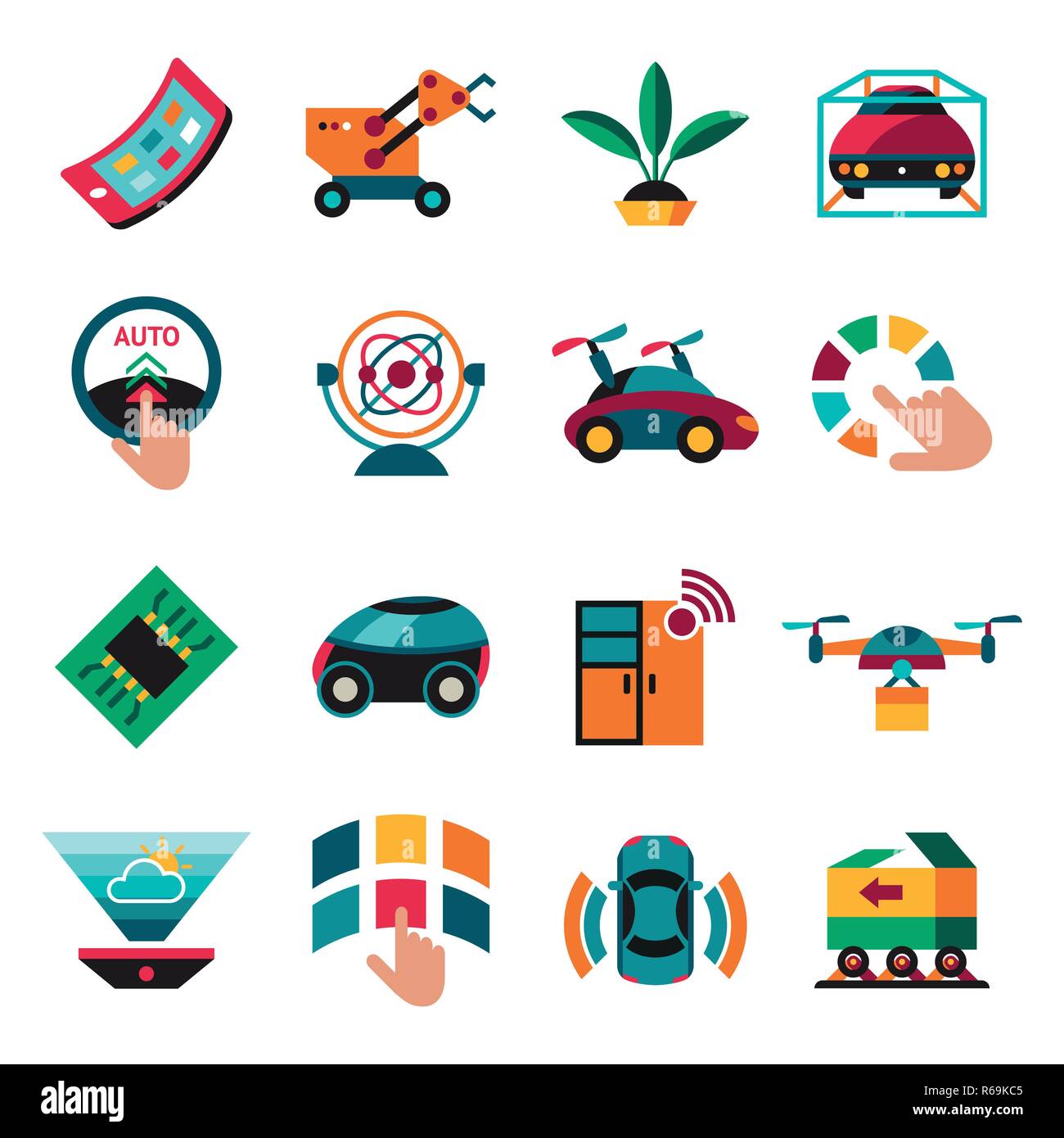 Digital vector autonomous transportation technology icons set ...