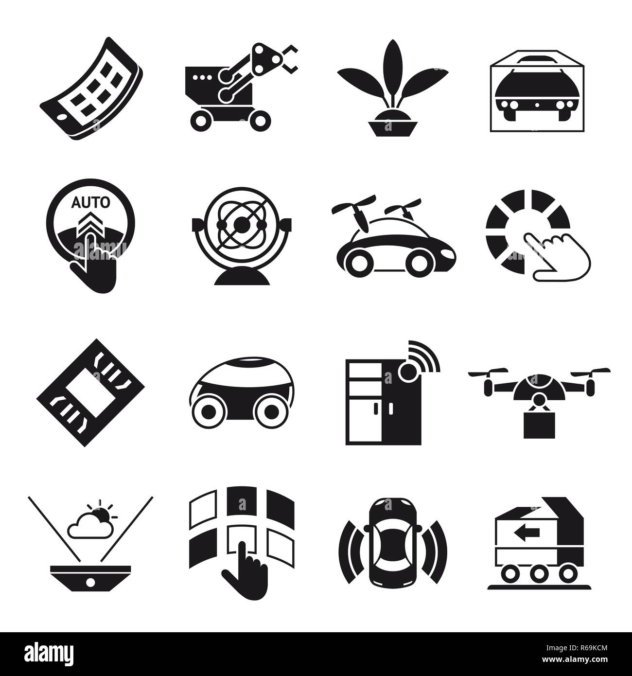 Digital vector autonomous transportation technology icons set ...