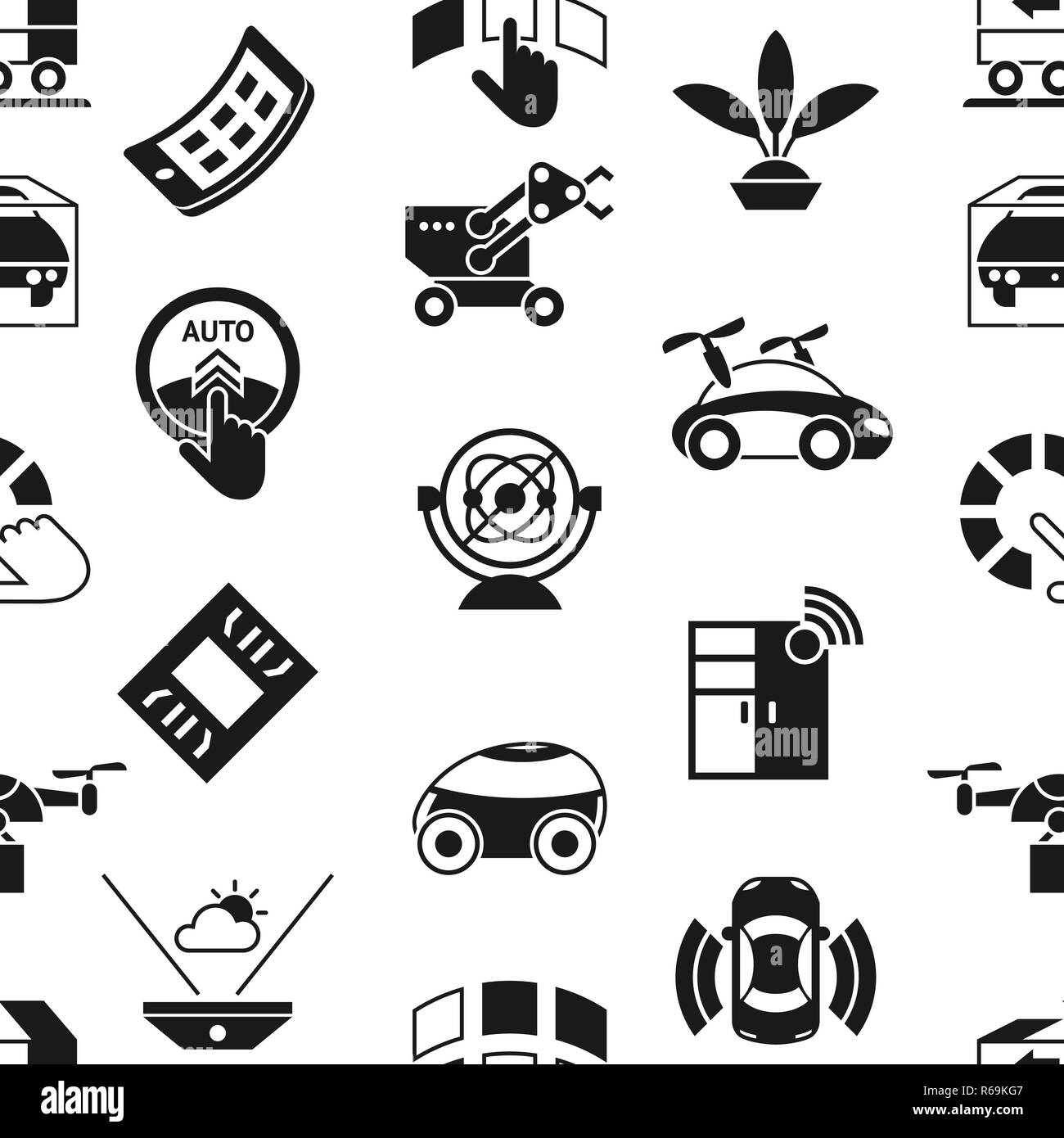 Digital vector autonomous transportation technology icons set, seamless ...