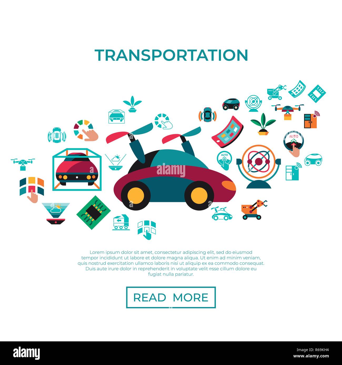 Digital vector autonomous transportation technology icons set ...