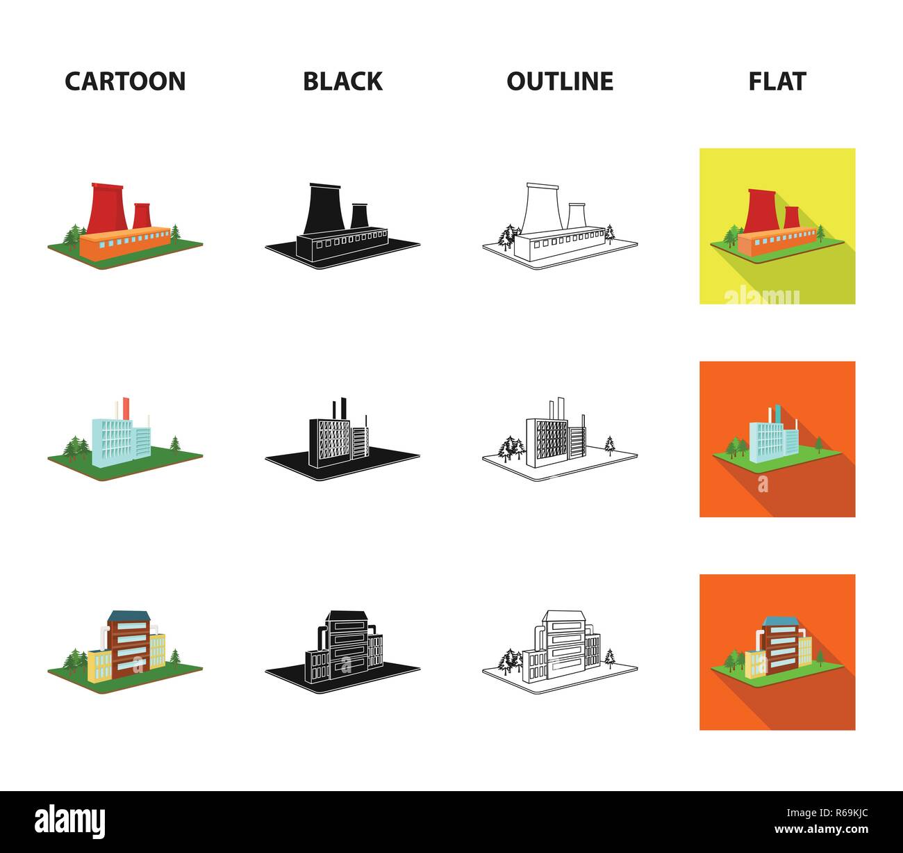 Processing factory,metallurgical plant. Factory and industry set ...