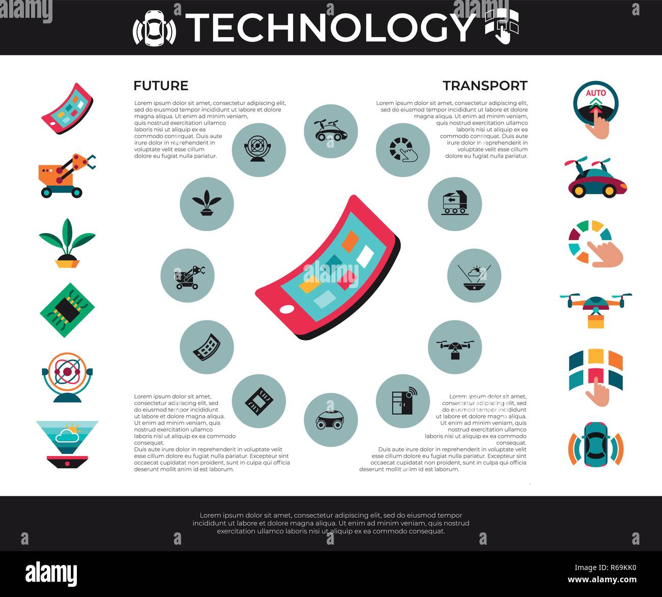 Digital vector autonomous transportation technology icons set ...