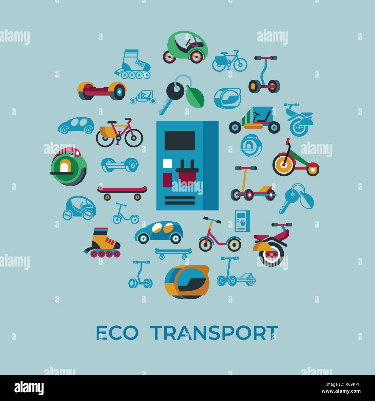 Digital vector eco green transport technology icons set infographics ...