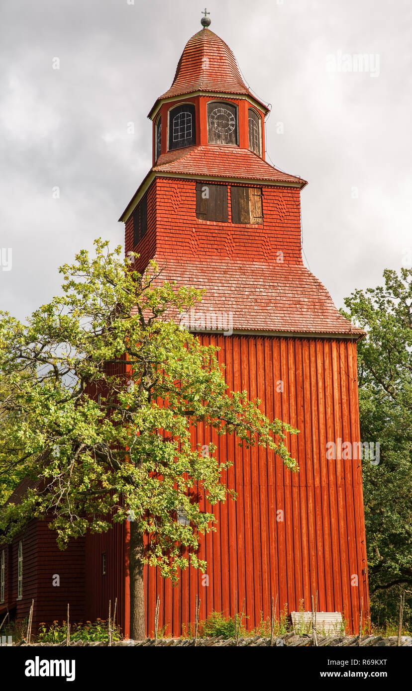 Old wooden church at Skansen, the first open-air museum and zoo ...