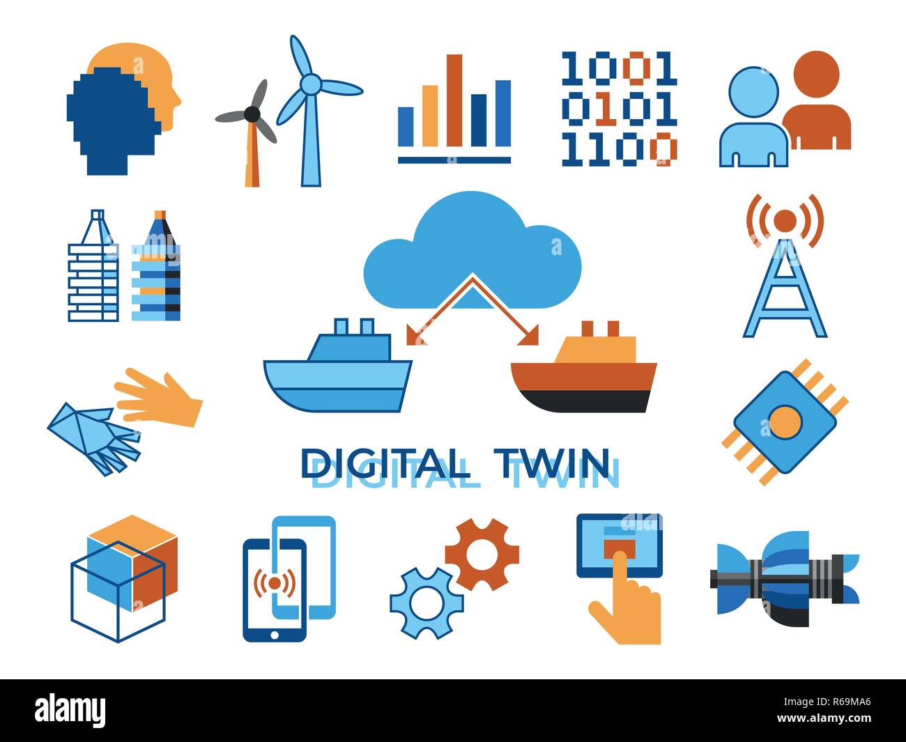 Digital vector digital tween assistant technology icons set ...