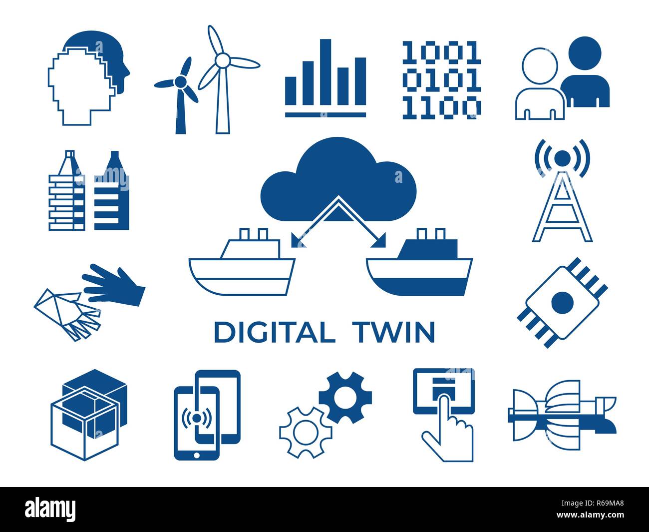 Digital vector digital tween assistant technology icons set ...