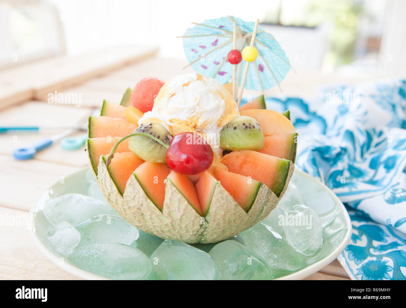 Ice Cream In Melon Cup Stock Photo - Alamy
