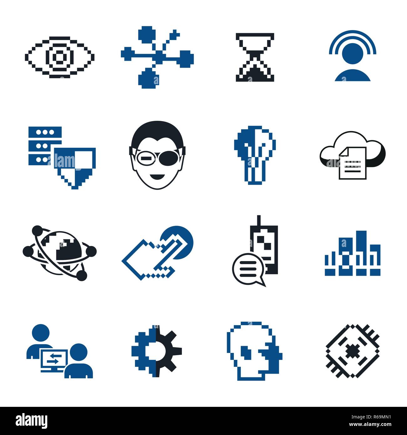 Digital vector pixel art digital technology and network icons set ...