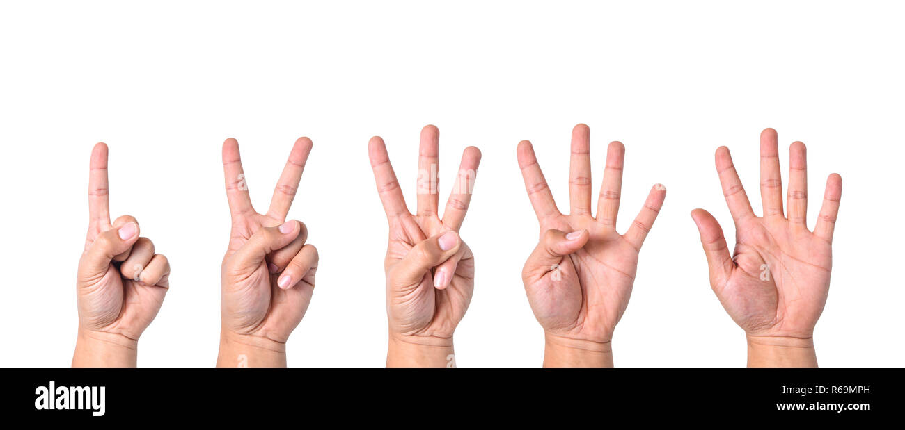 Group hand asian young man count finger collection isolated on white ...