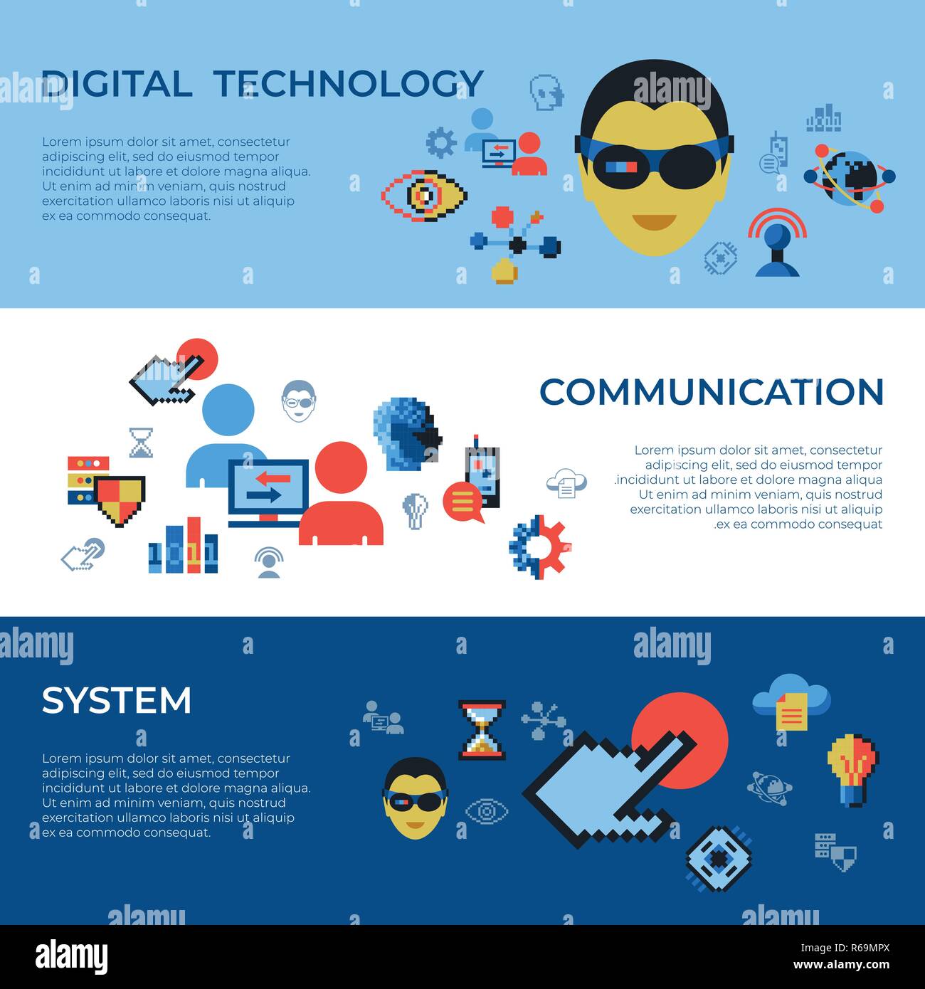 Digital vector pixel art digital technology and network icons set ...