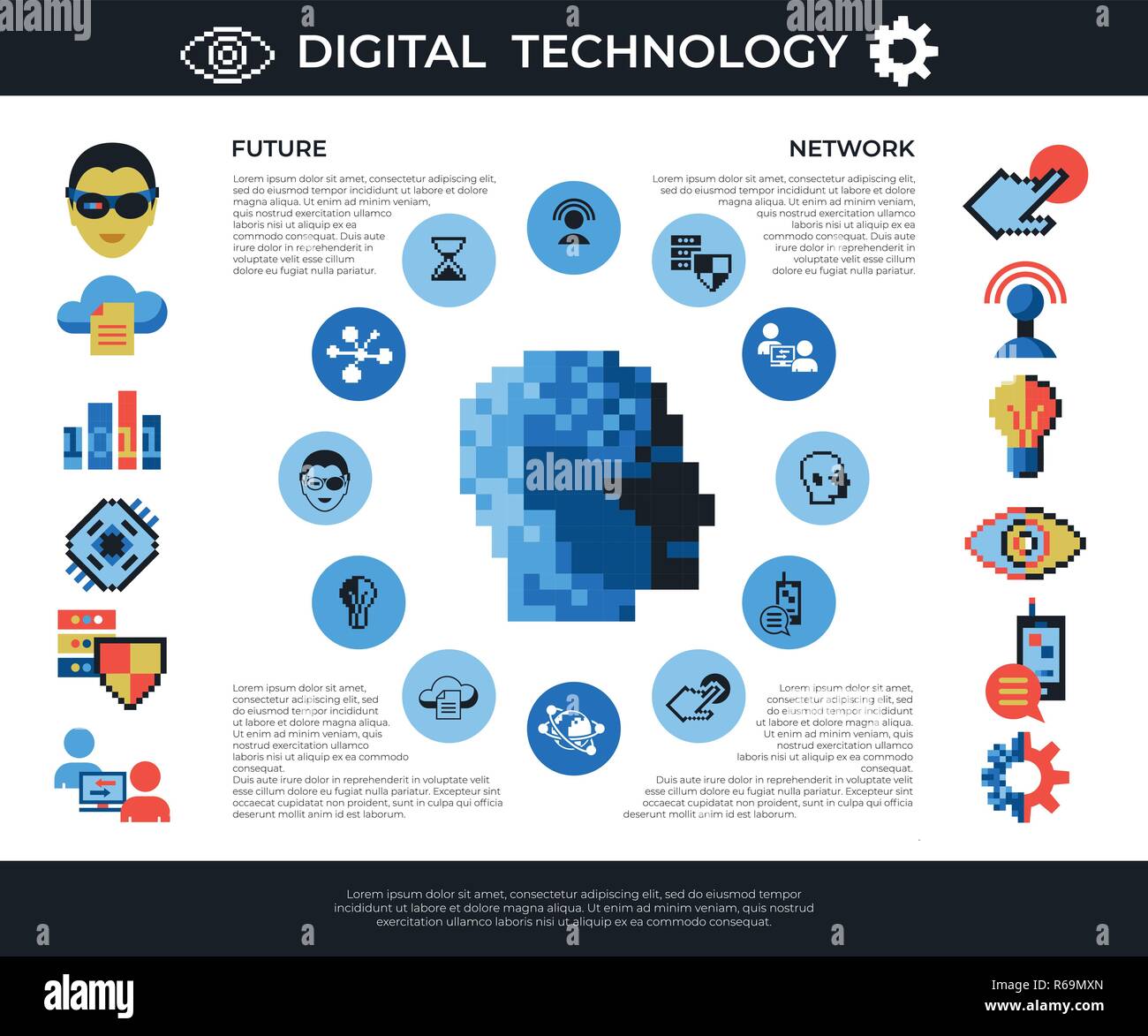 Digital vector pixel art digital technology and network icons set ...