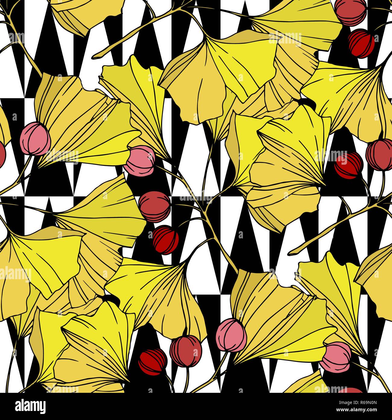 Vector. Yellow ginkgo leaf. Seamless background pattern. Fabric ...