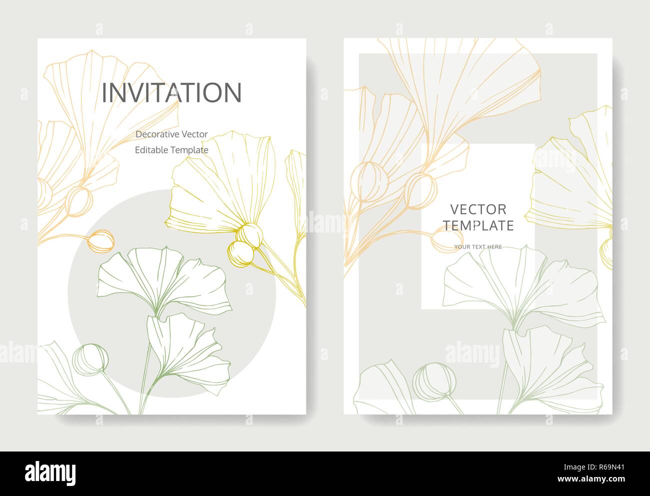 Vector. Ginkgo leaf. Wedding white background card. Thank you, rsvp ...