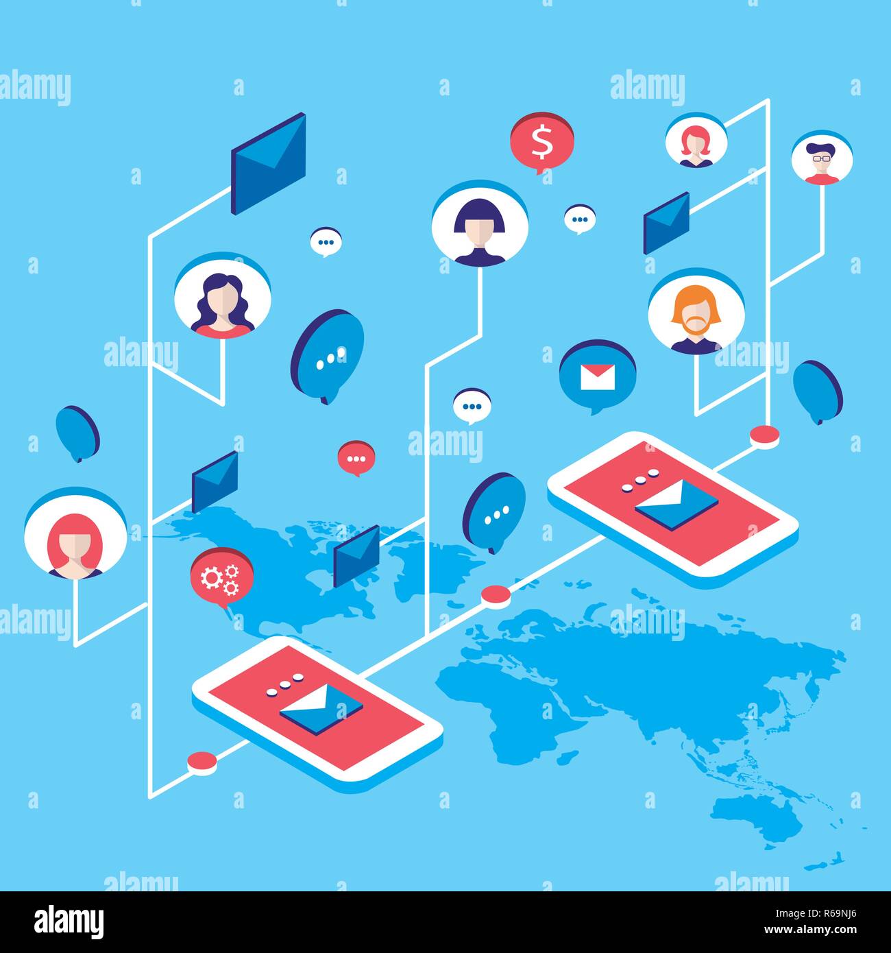 Social network communication Isometric concept illustration People user ...