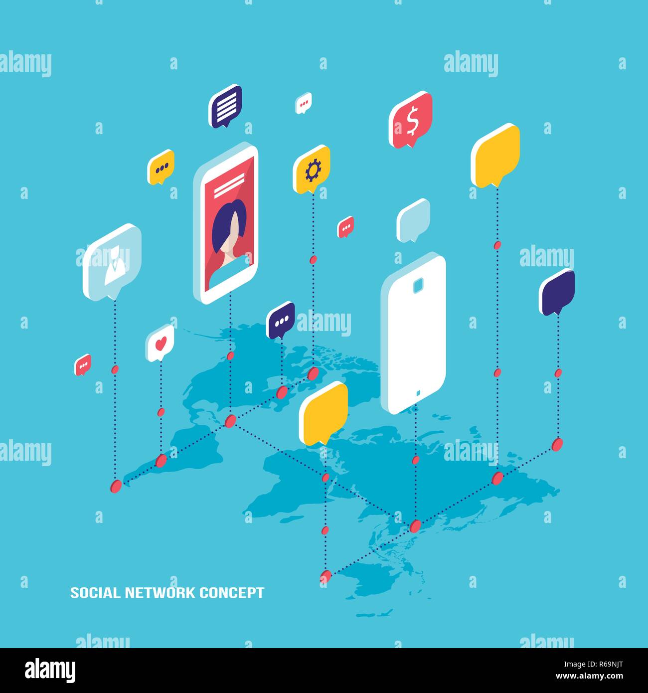 Social network and technology concept Global communication by smart ...