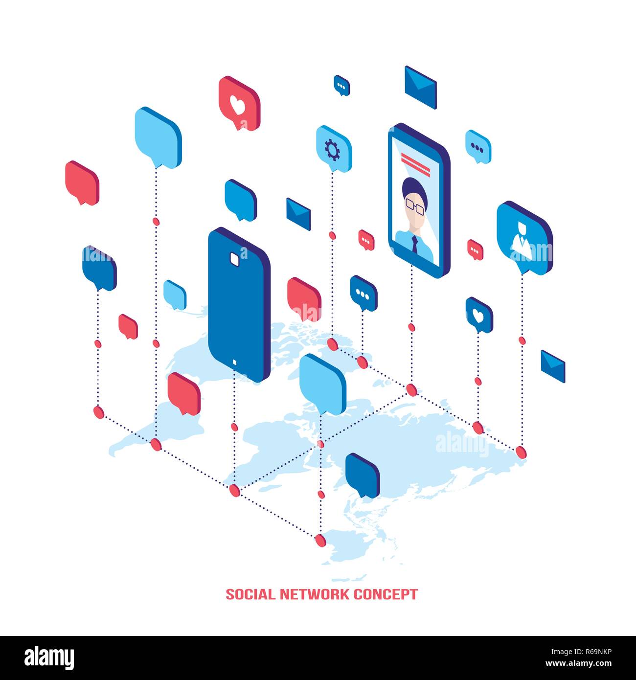 Social network and technology concept Global communication by smart ...