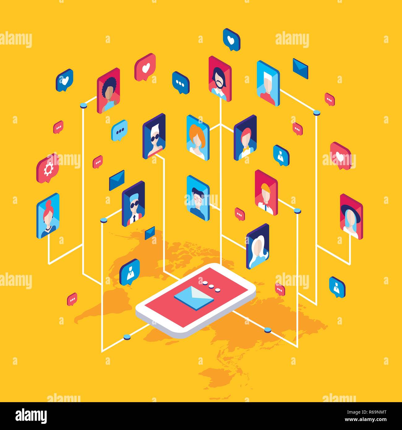 Social network and technology concept Global communication by smart ...