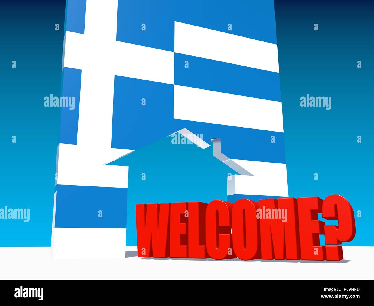 welcome under question and home icon textured by greece flag Stock ...