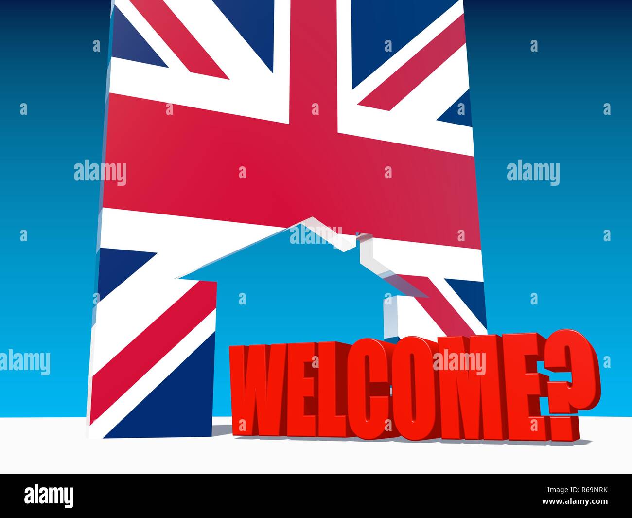 welcome to great britain under question mark Stock Photo - Alamy