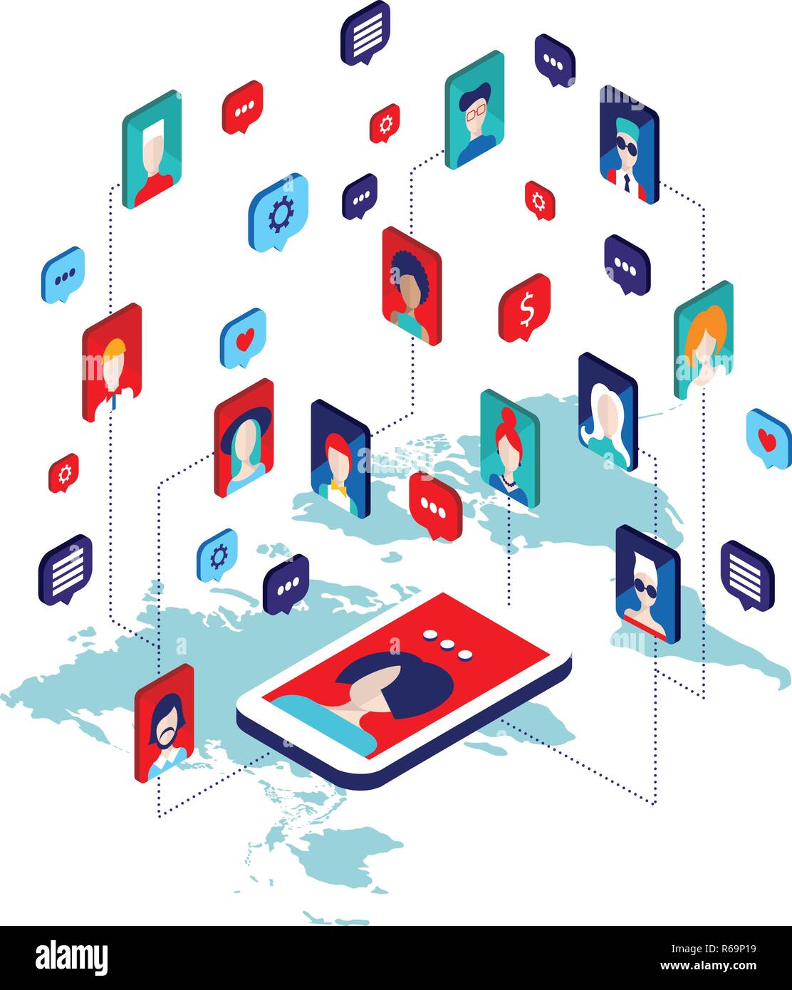 Social network and technology concept Modern flat isometric design ...