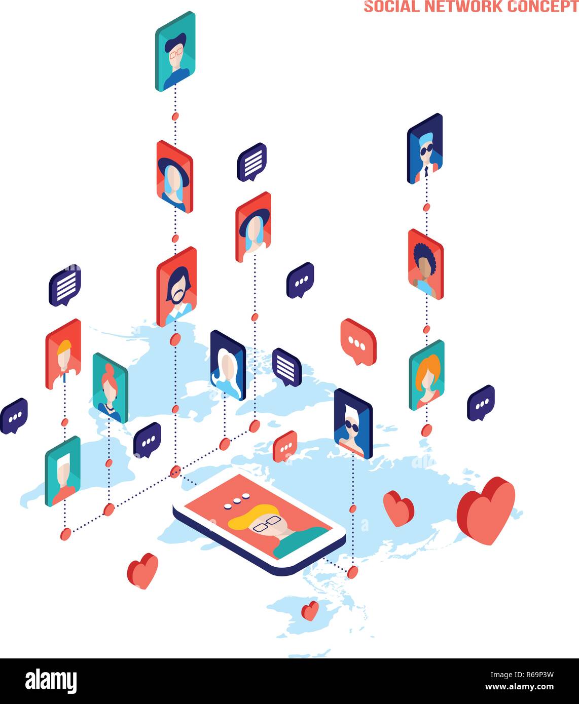 Social network and technology concept Modern flat isometric design ...