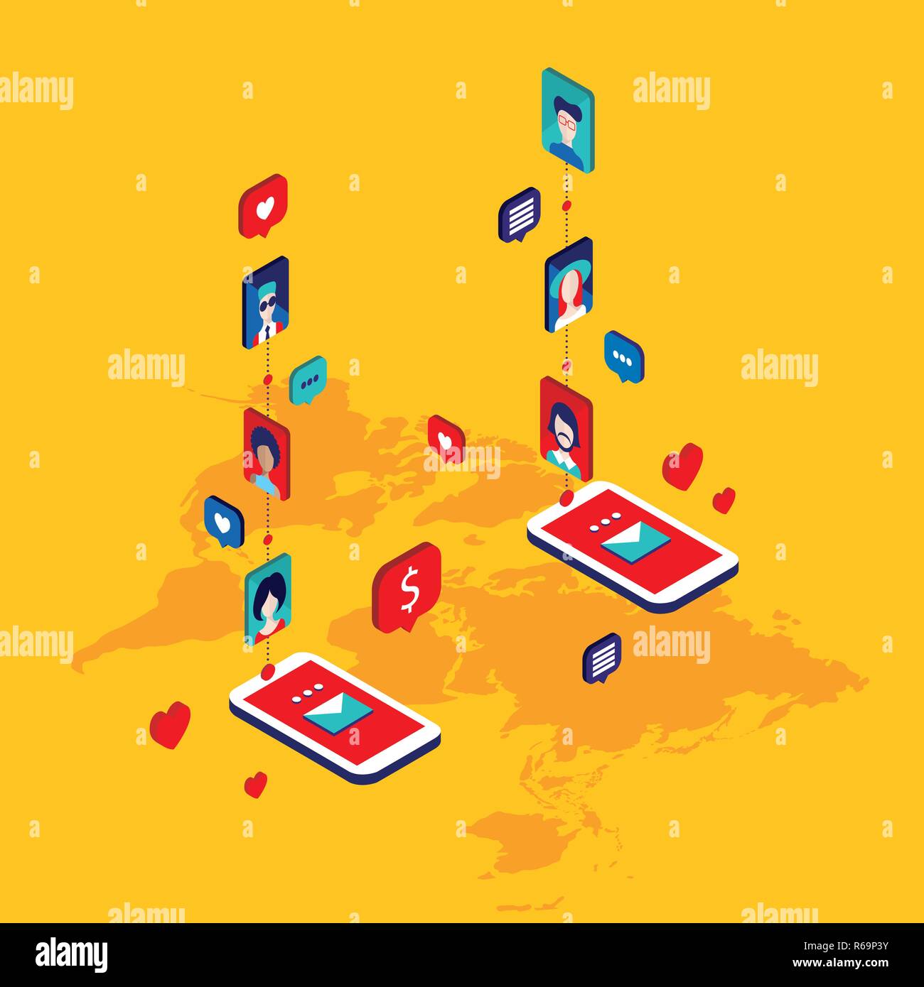 Social network and technology concept Modern flat isometric design ...