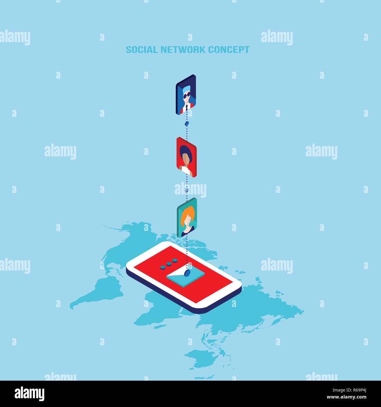 Social network and technology concept Modern flat isometric design ...