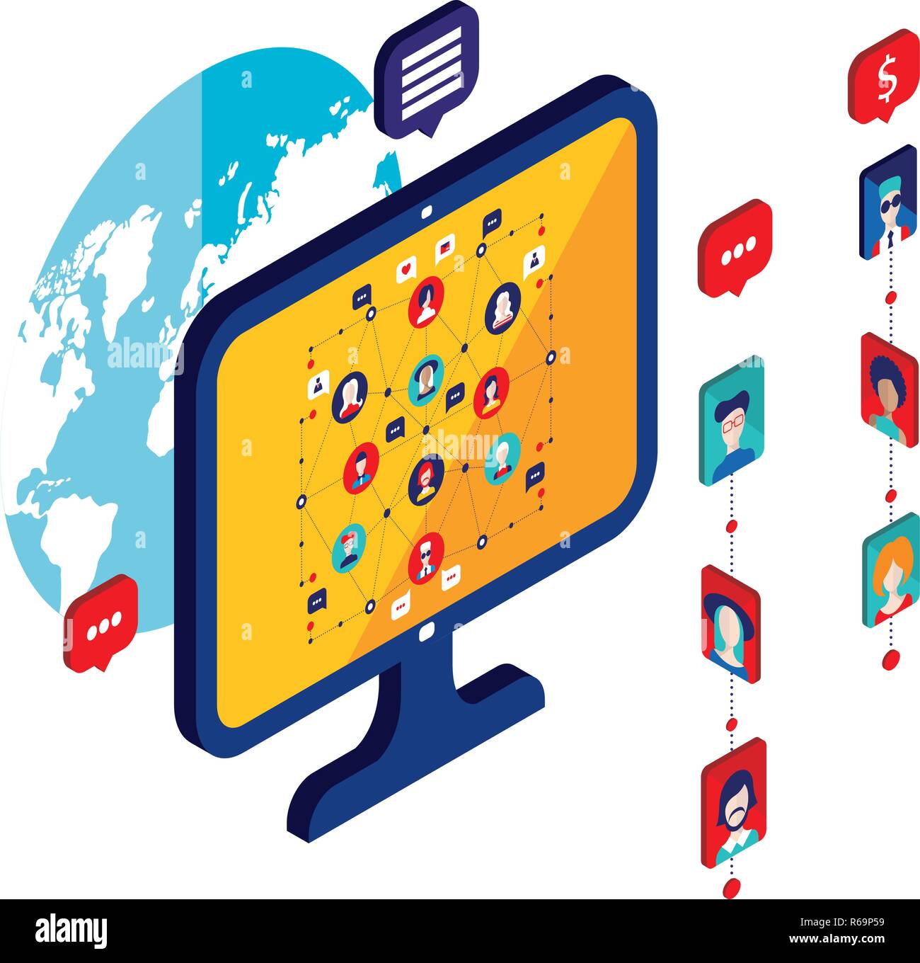 Social network and technology concept Modern flat isometric design ...
