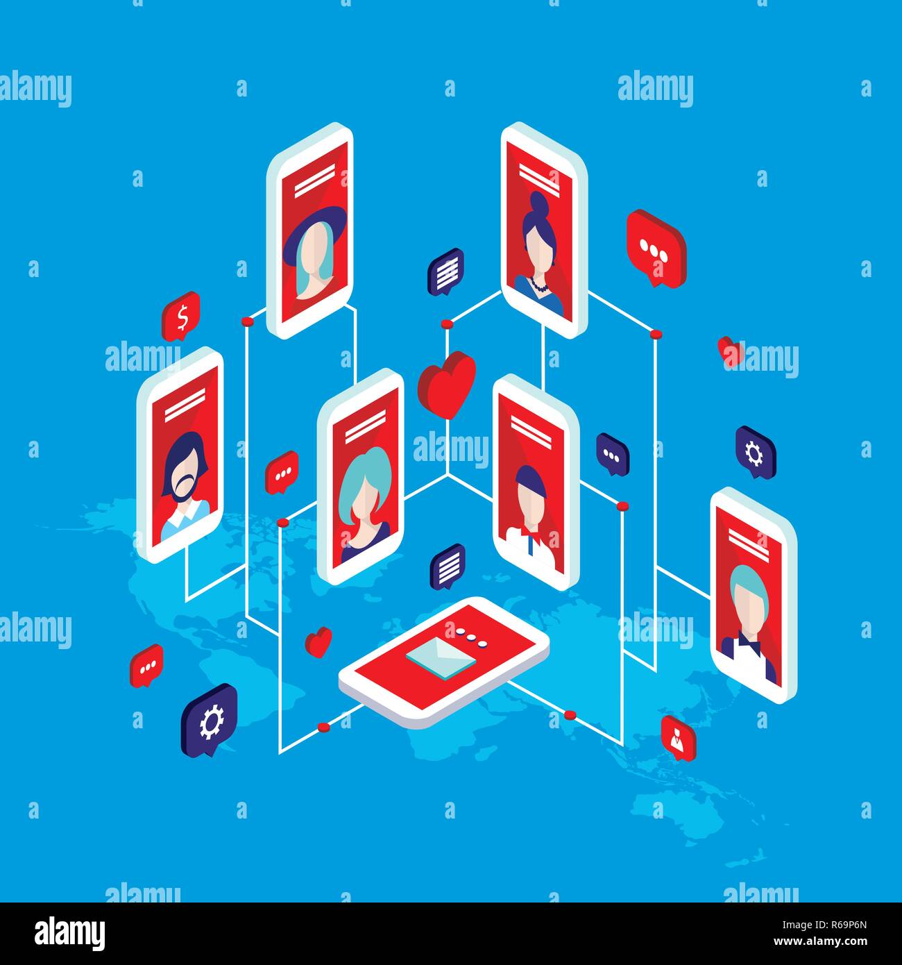 Social network concept Modern flat isometric design Vector illustration ...