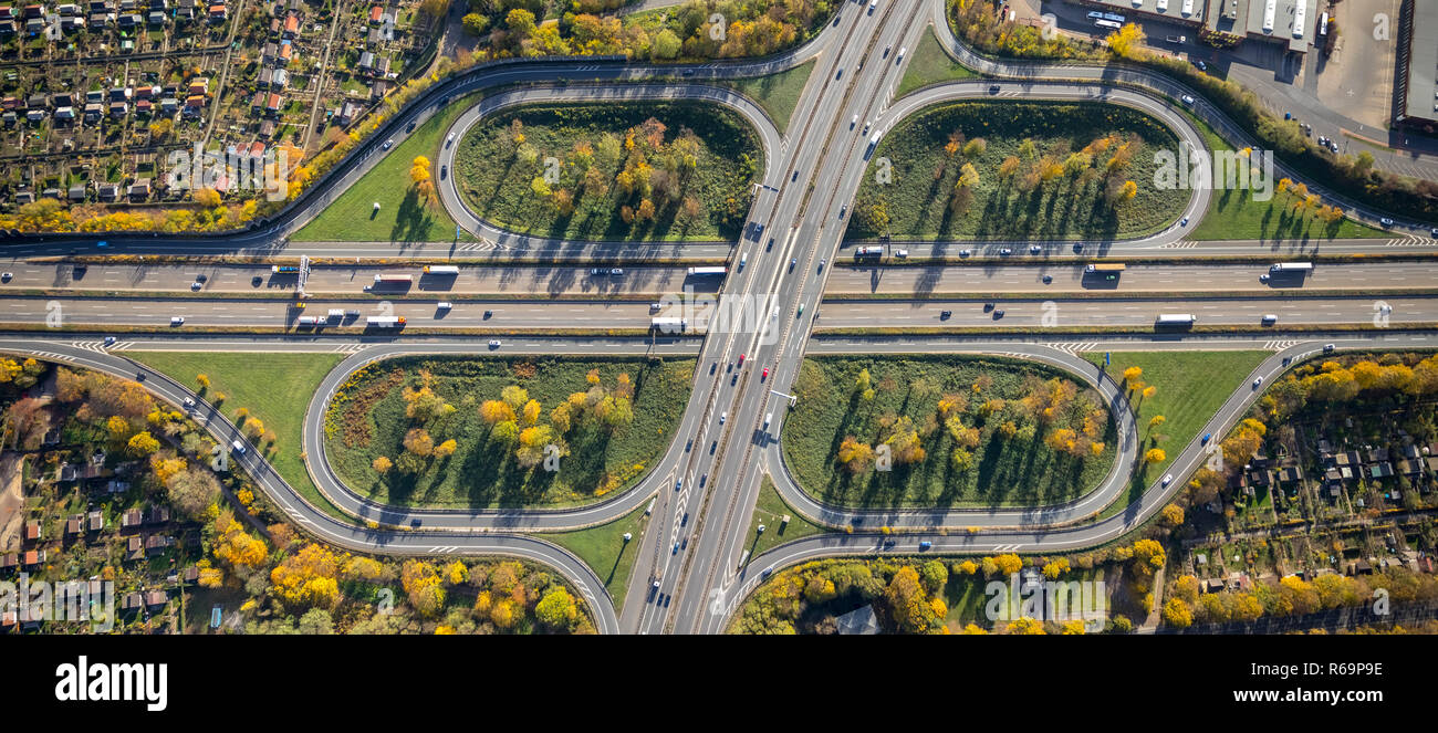 Aerial view, motorway intersection Duissern, motorway intersection ...