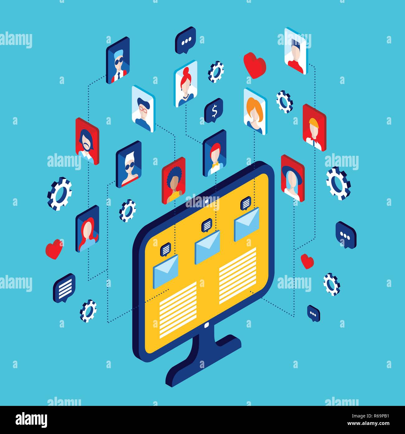 Social network and technology concept Modern flat isometric design ...